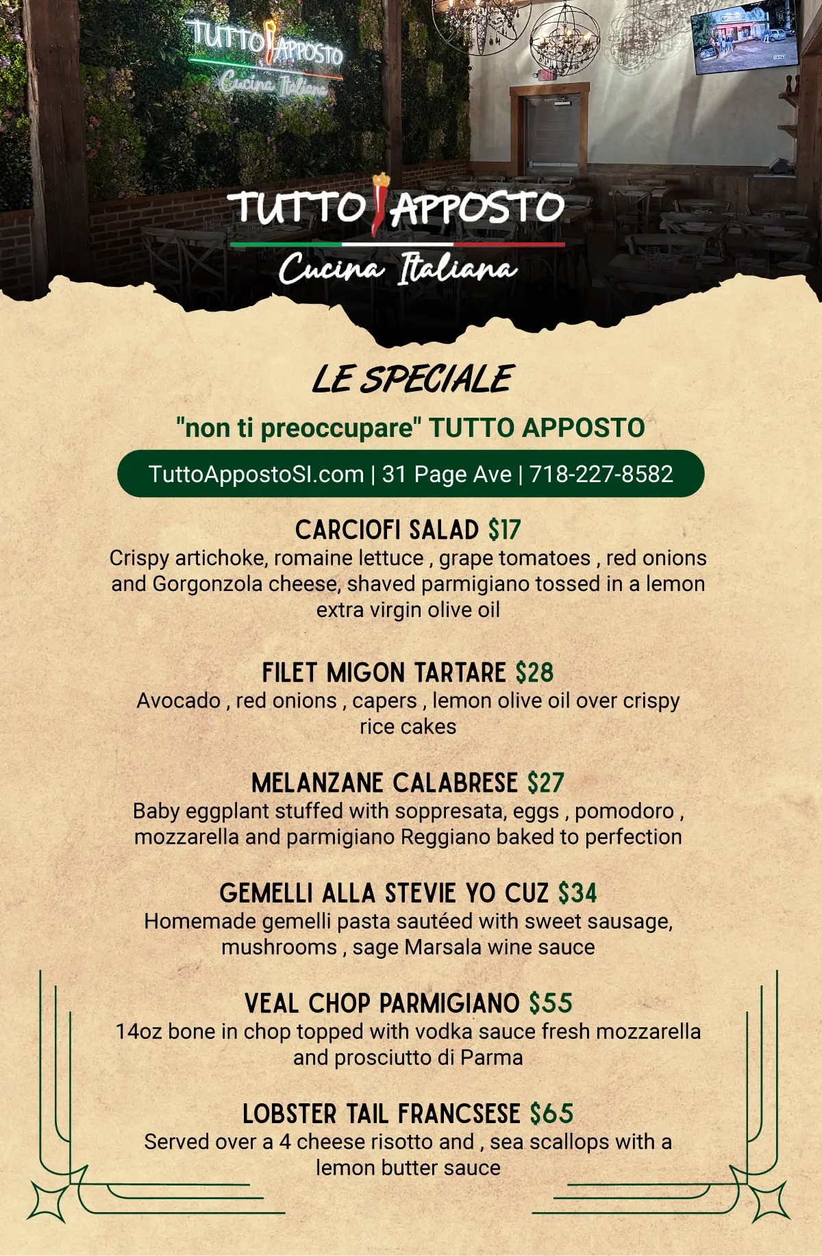 Weekly Specials Dine-in Specials